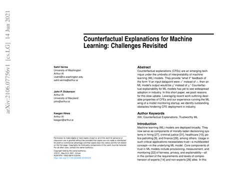 pdf counterfactual explanations for machine learning challenges revisited