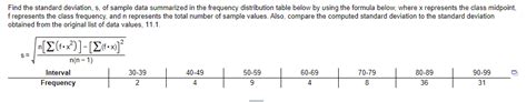 Solved Find The Standard Deviation S Of Sample Data Chegg