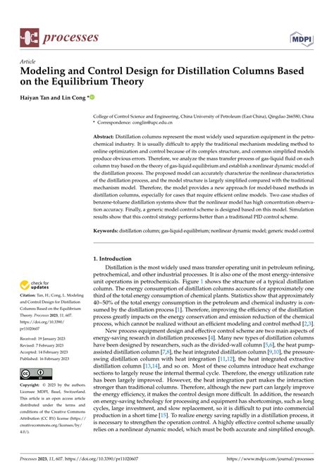 pdf modeling and control design for distillation columns based on the equilibrium theory