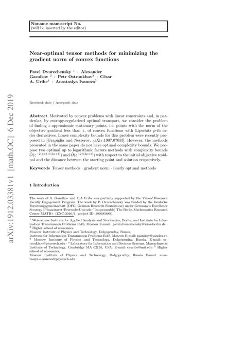 pdf near optimal tensor methods for minimizing the gradient norm of convex function