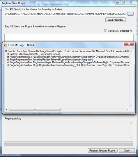 pablo peralta s blog plugin registration tool ‘unhandled exception system