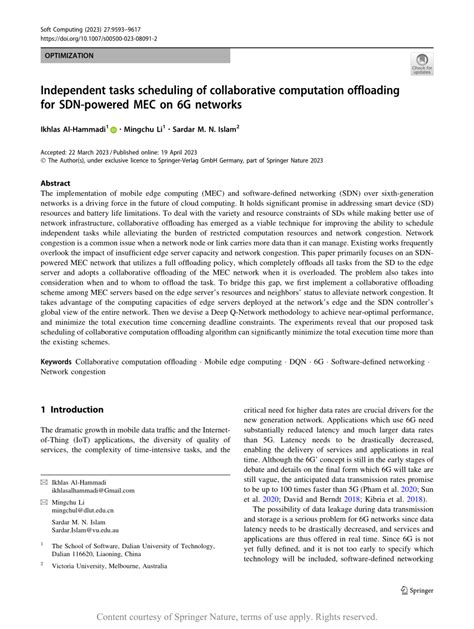 independent tasks scheduling of collaborative computation offloading for sdn powered mec on 6g