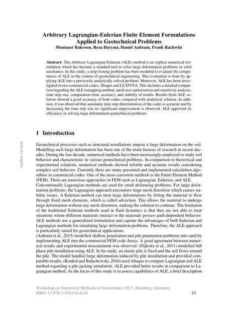 pdf arbitrary lagrangian eulerian finite element formulations applied to geotechnical problems