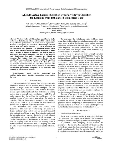 pdf aesnb active example selection with naive bayes classifier for learning from imbalanced
