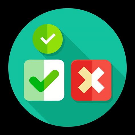 Green Check Mark And Red Cross Icon Set Circle And Square Tick Symbol