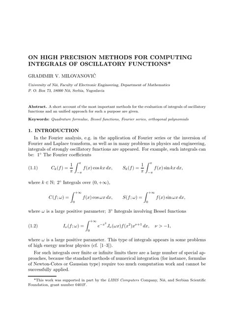 pdf on high precision methods for computing integrals of oscillatory functions
