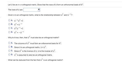 solved let u be an nxn orthogonal matrix show that the rows