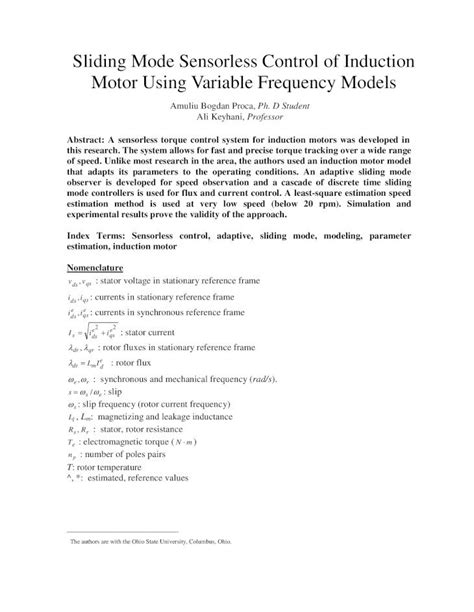 pdf sliding mode sensorless control of induction motor using · that adapts its parameters