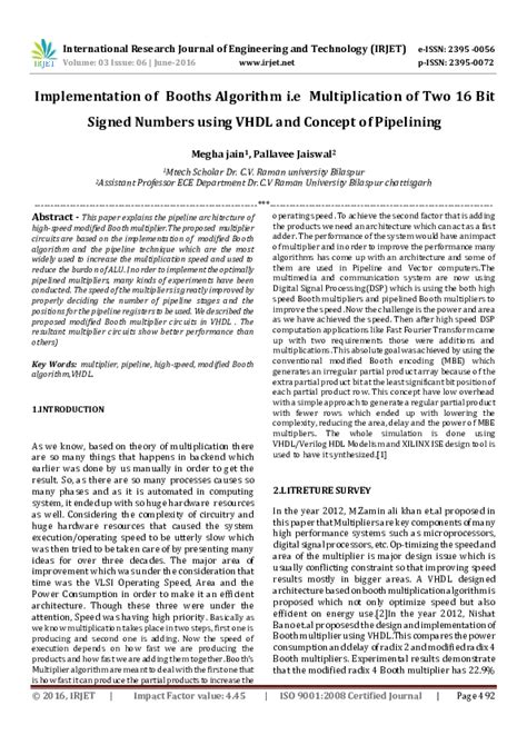 pdf implementation of booths algorithm i e multiplication of two 16 bit signed numbers using