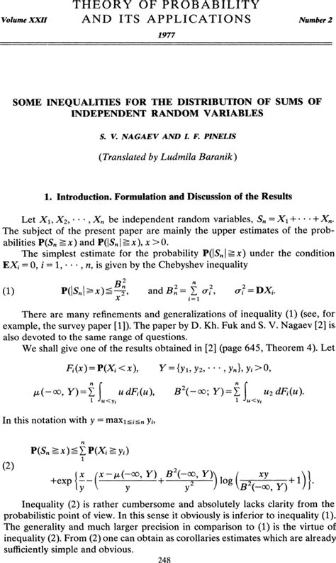 some inequalities for the distribution of sums of independent random variables theory of
