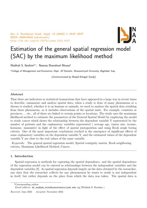 pdf estimation of the general spatial regression model sac by the maximum likelihood method