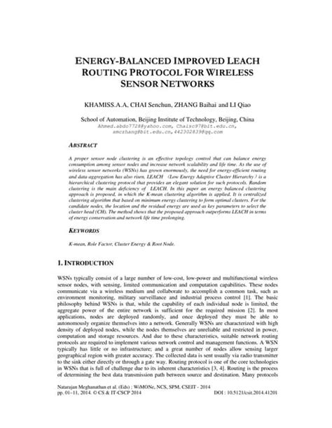 energy balanced improved leach routing protocol for wireless sensor networks