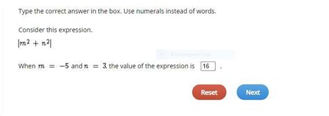type the correct answer in the box use numerals instead of words consider this expression m