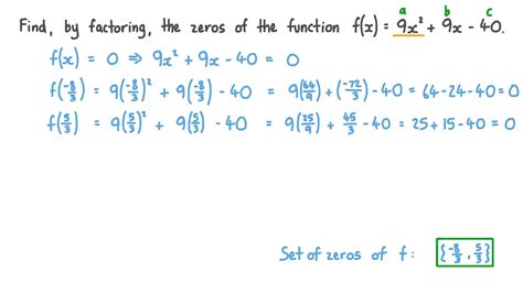 Question Video Finding Zeros Of A Quadratic Function By Factorization