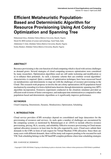 pdf efficient metaheuristic population based and deterministic algorithm for resource