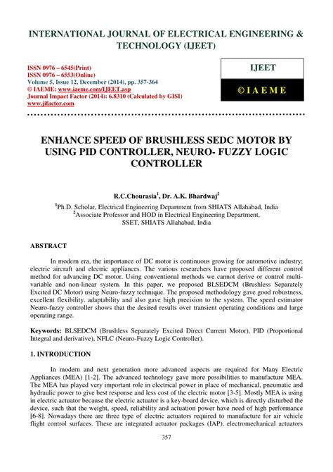pdf enhance speed of brushless sedc motor by using pid controller neuro fuzzy logic controller