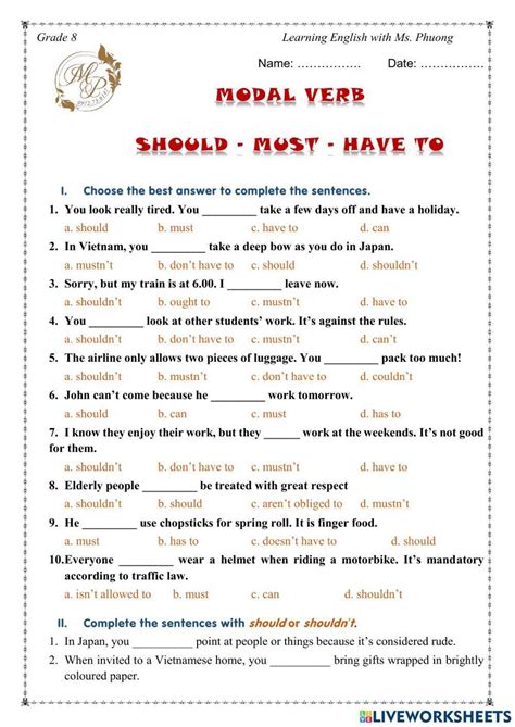 English Modal Verb Worksheet Live Worksheets Worksheets Library