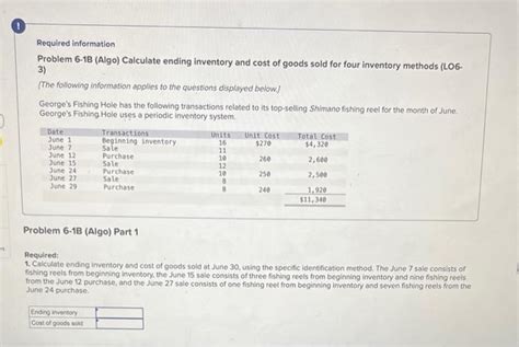 solved required information problem 6 1b algo calculate