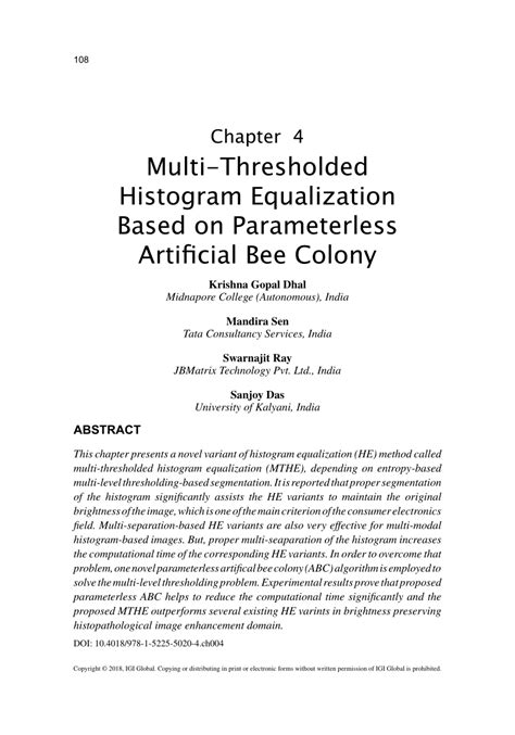 pdf multi thresholded histogram equalization based on parameterless artificial bee colony