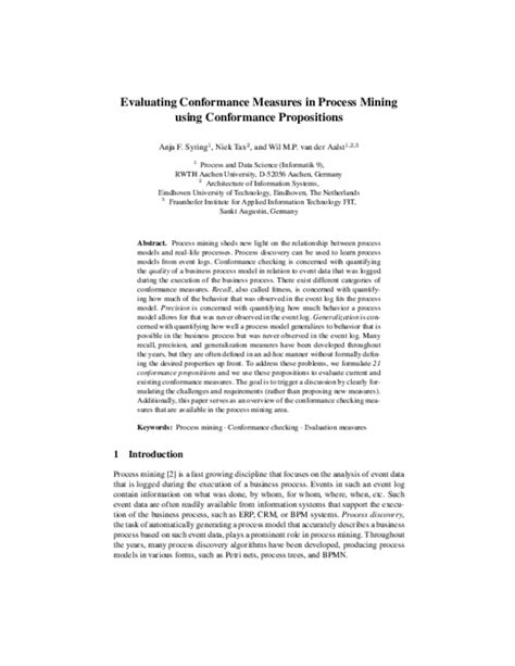 pdf evaluating conformance measures in process mining using conformance propositions wil van