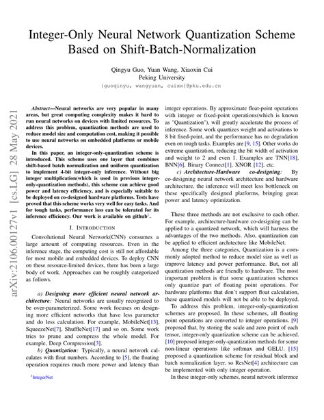 pdf integer only neural network quantization scheme based on shift batch normalization