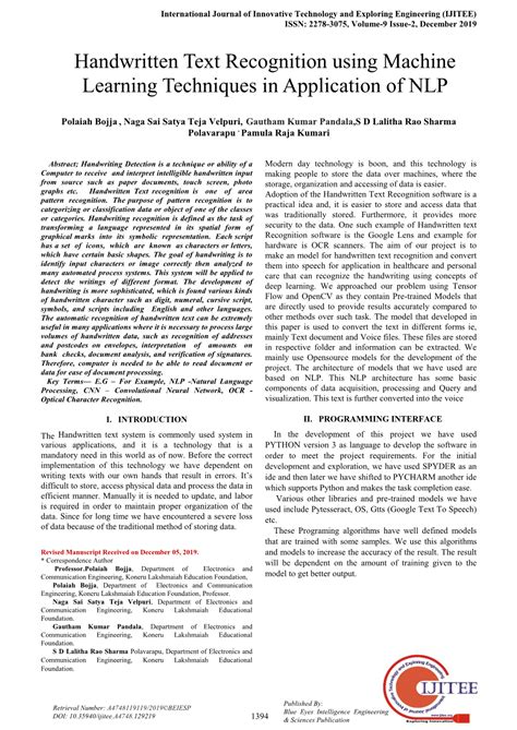 handwritten text recognition using machine learning techniques in application of nlp docslib