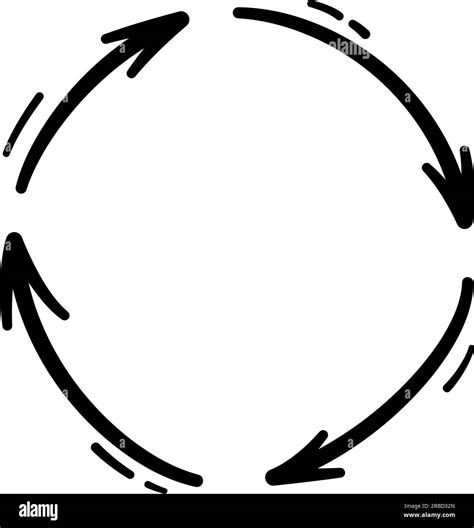 Round Doodle Arrow Hand Drawn Circle Arrow Icon Recycle Sketch Sign