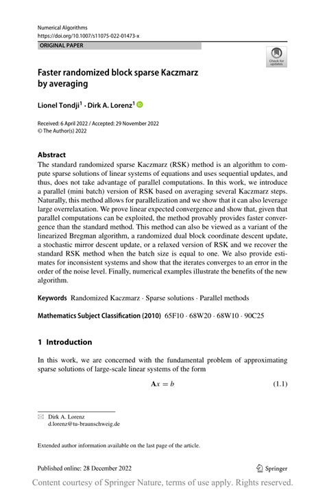 pdf faster randomized block sparse kaczmarz by averaging