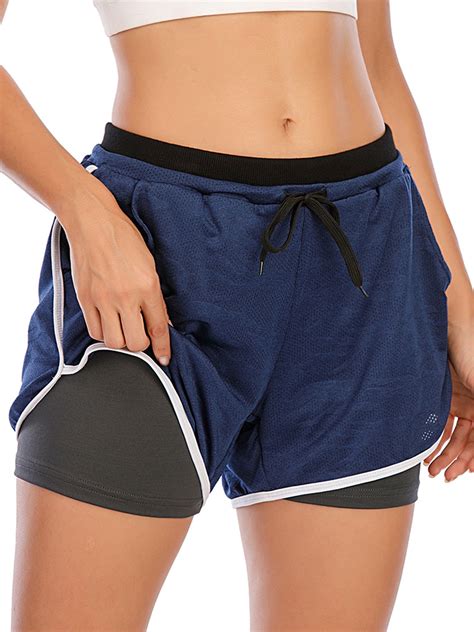 Womens Yoga Shorts Workout Active Running Shorts 2 In 1 Sports Shorts Yoga Gym Athletic With