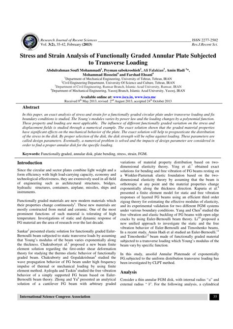 pdf stress and strain analysis of functionally graded annular plate subjected to transverse