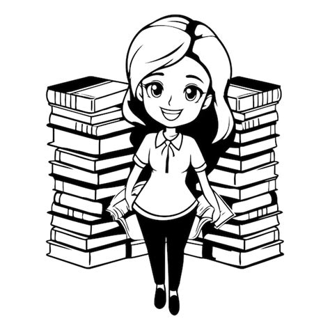 Premium Vector Vector Illustration Of A Cute Schoolgirl Sitting On A Stack Of Books