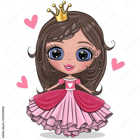 Cartoon Little Princess In A Pink Dress Stock Vector Adobe Stock