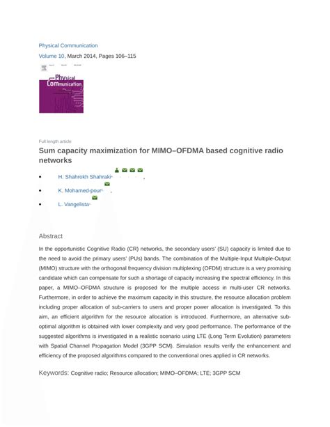 pdf sum capacity maximization for mimo ofdma based cognitive radio networks