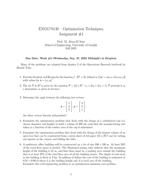 ass1 f23 pdf mathematical optimization applied mathematics