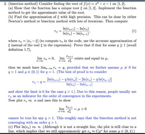 2 bisection method consider finding the root of