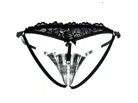 Black Lace Lingerie With Pearls Black Open Lingerie Black Etsy