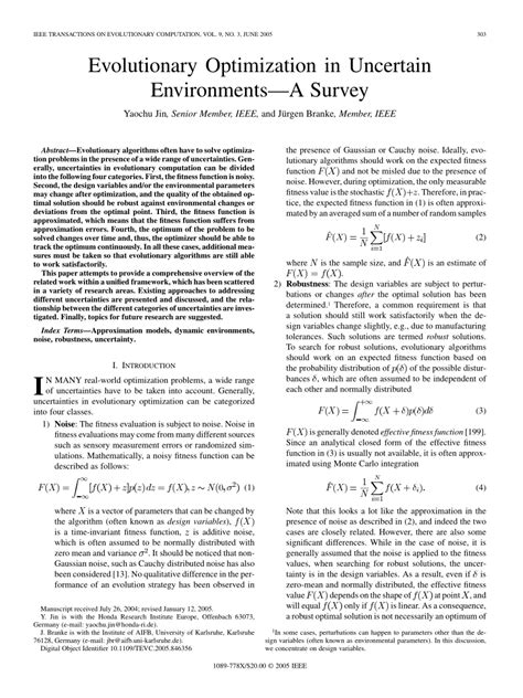 pdf evolutionary optimization in uncertain environments a survey