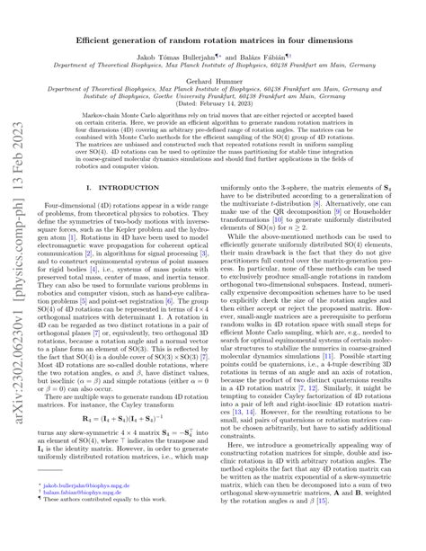 pdf efficient generation of random rotation matrices in four dimensions