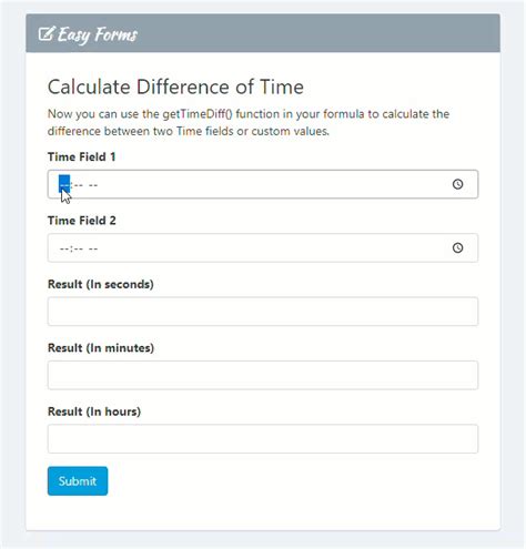 Calculate Difference Of Time Between Two Time Fields Easy Forms Support