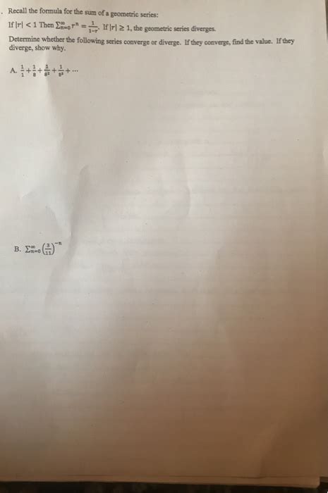 solved recall the formula for the sum of a geometric series