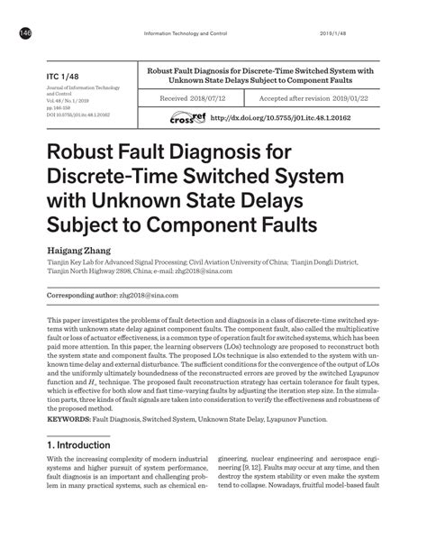 pdf robust fault diagnosis for discrete time switched system with unknown state delays subject