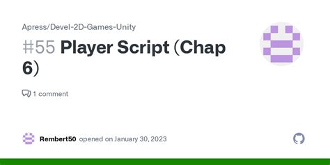 Player Script Chap 6 Issue 55 Apress Devel 2D Games Unity GitHub