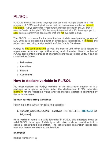 1 intro to plsql good pl sql pl sql is a block structured language that can have multiple