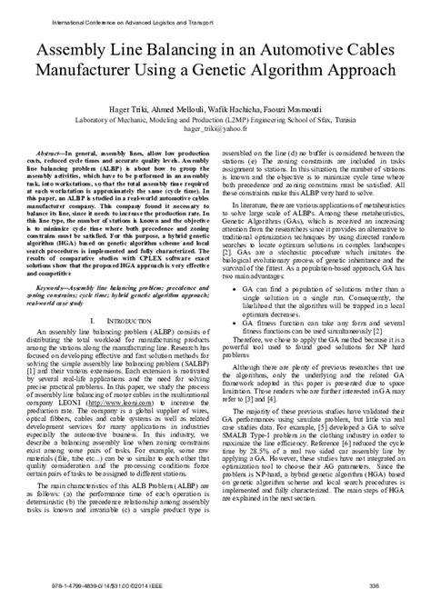pdf assembly line balancing in an automotive cables manufacturer using a genetic algorithm