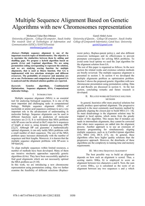 pdf multiple sequence alignment based on genetic algorithms with new chromosomes representation