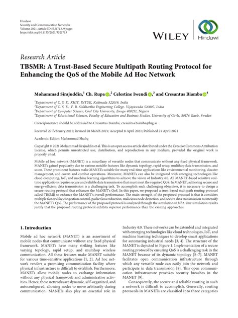 pdf tbsmr a trust based secure multipath routing protocol for enhancing the qos of the mobile