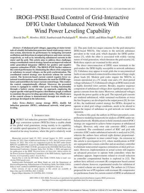 pdf irogipnse based control of grid interactive dfig under unbalanced network with wind power