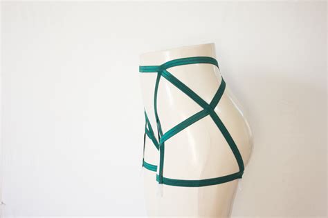 Green Garter Belt Green Lingerie Body Harness Body Cage Cage Garters Festival Wear Exotic