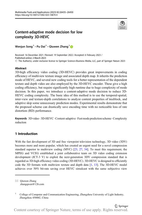content adaptive mode decision for low complexity 3d hevc request pdf