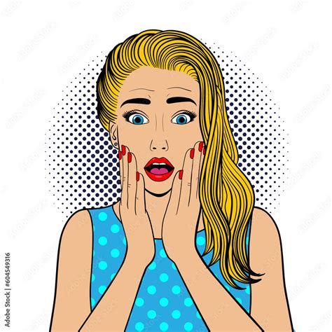Surprised Woman With Blonde Haircomic Woman Wow Face Female Pop Art Vintage Illustration On